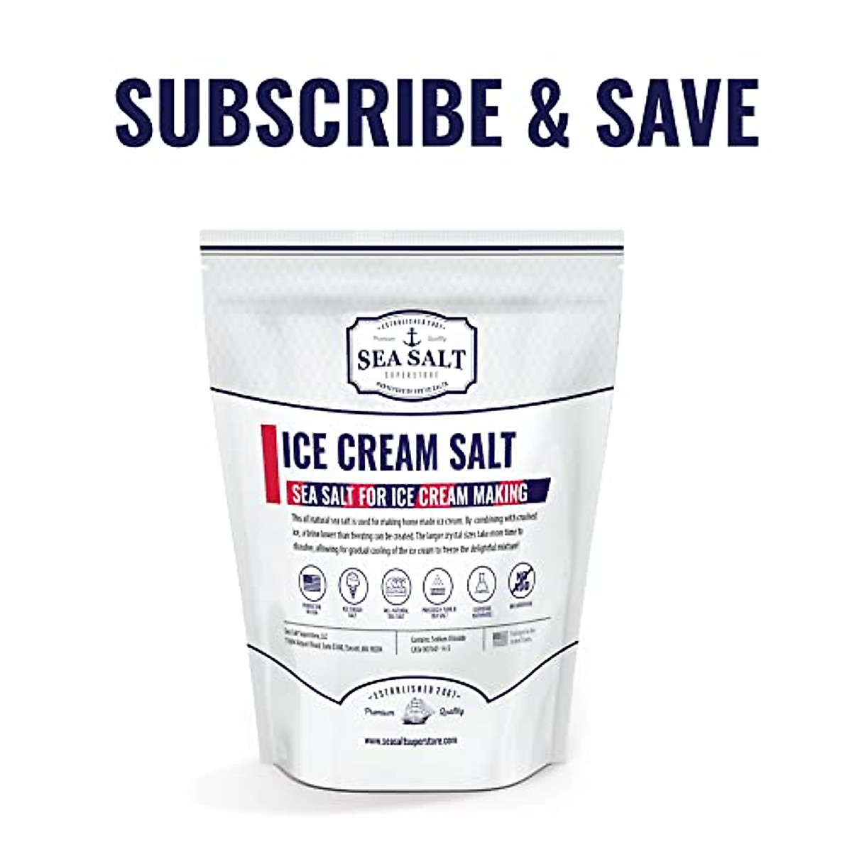 All-Natural Ice Cream Salt - Rock Salt for Ice Cream Maker, Universally Compatible with All Ice Cream Makers that Use Rock Salt - Exceptionally High Food-Grade Quality - 10 lbs. (2-Pack, 5 Lb. Bags)