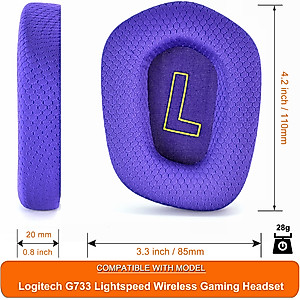 G733 Earpads - defean Replacement Ear Cushion Cover Compatible with Logitech G733 G 733 Lightspeed Wireless Gaming Headset,Ear Pads with Durable Mesh Fabric, Comfort Noise Isolation Foam (Purple)
