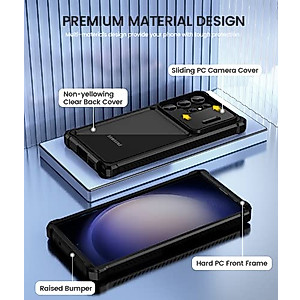 Caka for Galaxy S23 Ultra Case with Slide Camera Lens Cover Military Grade Drop Proof Protection Rugged Protective Clear Phone Case Cover for Samsung Galaxy S23 Ultra 6.8 inch 2023, Black