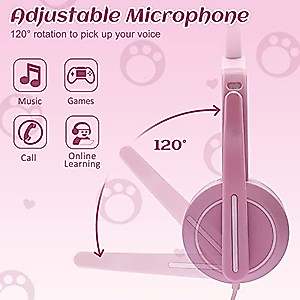 AKZ CN COM Kids Headphones, Cat Ear Headphones with Microphone for Children Boys & Girls, Wired Headset with 3.5mm Jack for Online Learning, Home, Chromebook, Travel, Tablet