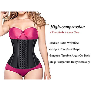 YIANNA Waist Trainer for Women Tummy Control Corsets Hourglass Sports Girdle Body Shaper 4 Hooks, (Size M, Black)