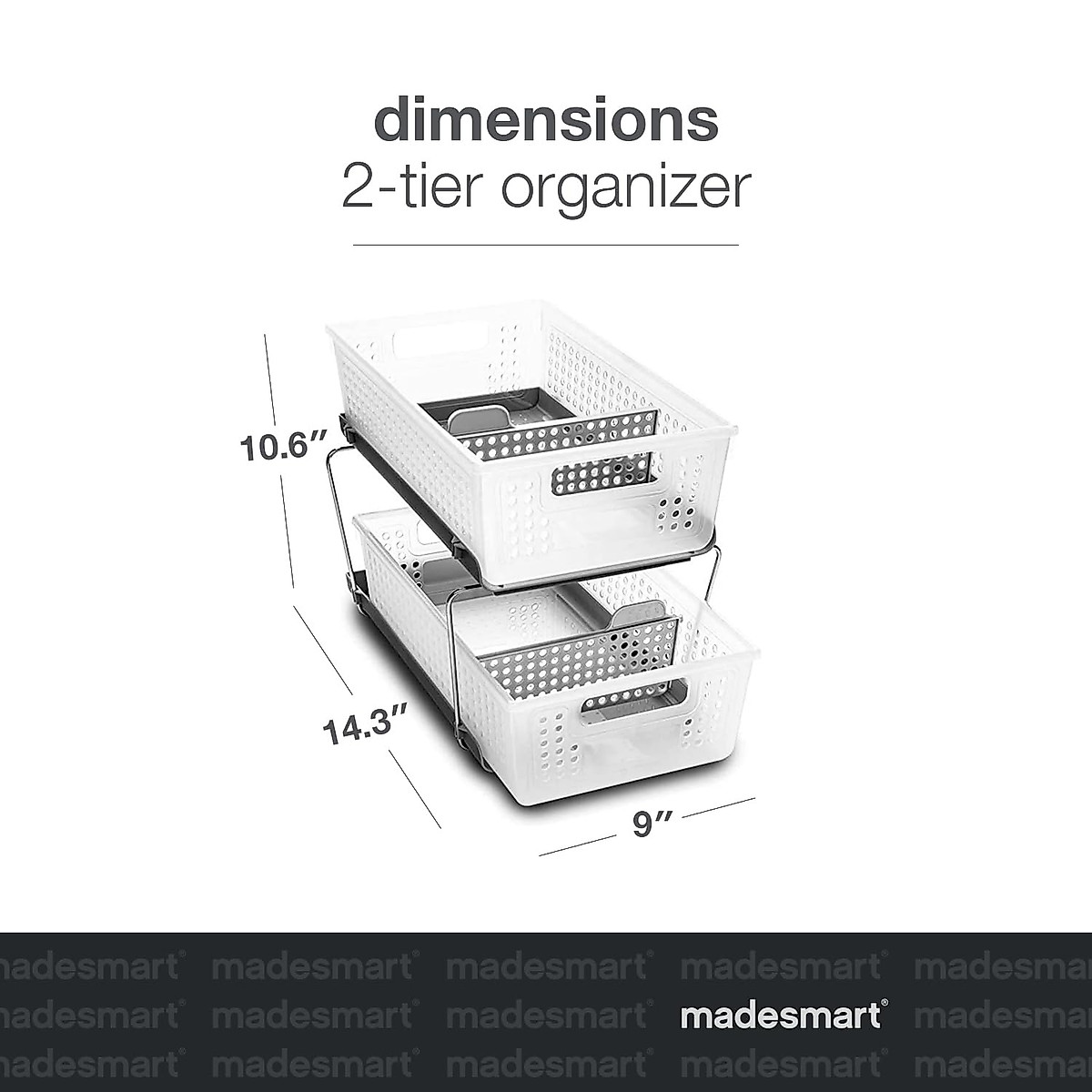 madesmart Antimicrobial 2 Tier Organizer, Pack of 1, Frost