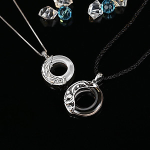 poceton Matching Necklaces for Couples, 925 Sterling Silver Obsidian Pendant, Antique Dragon and Phoenix Pendant Lovers Jewelry Valentine's Day Couple Necklace Gifts for Him and her