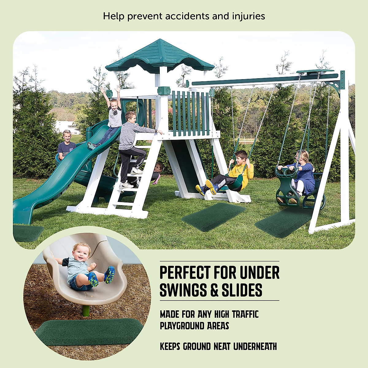 Playsafer Playground Safety Rubber Wearmat for Swingsets and Slides - 1" Thick X 24" W X 40" L (1 Pack, Green)