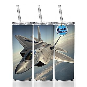F-22 Raptor US Air Force Air Superiority Fighter Plane Skinny Tumbler 20oz with Straw Insulated Water Bottle Gift