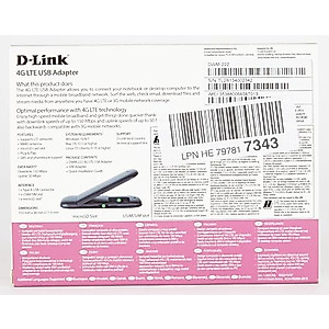 D-Link DWM-222 4G LTE Class 3 USB Adapter with Integrated Antenna for Windows XP/Vista/7/8, Mac OS X 10.5 - Black