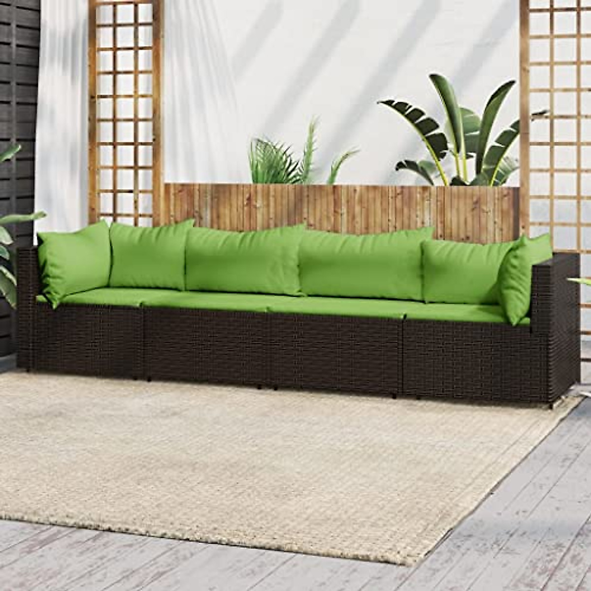 Makastle 4 Piece Outdoor Patio Sofa Patio Furniture Set Rattan Sectional Sofa PE Wicker Patio Conversation Set Outdoor Couch Outdoor Sofa for Garden Backyard Lawn, Brown