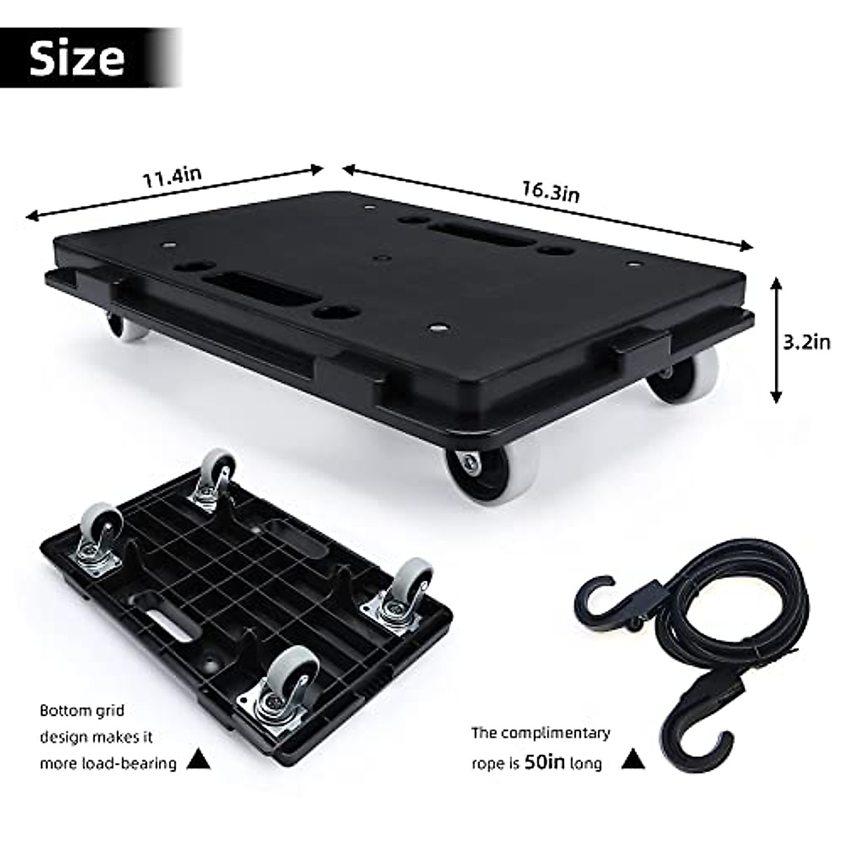Furniture Moving Dolly with Rubber Wheels,2 Pack Furniture Mover,Heavy Duty Small Flat Dolly Cart with Rope,Portable Dollies 16.3 * 11.4 inch 500 Lbs for Moving