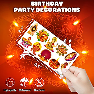 100 PCS Diwali Birthday Party Decorations Favors Supplies Temporary Tattoos Decor Happy Diwali Festival of Lights Candle Diya Lamp Stickers For Boys Girls Gift School Prizes Rewards