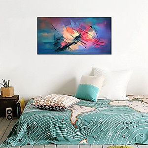 YYYYHPP YP0675 Canvas Wall Art Colorful abstract acrylic painting Wall Art Modern Art on Blue Background Picture Painting for Living Room Bedroom and Office Home Kitchen