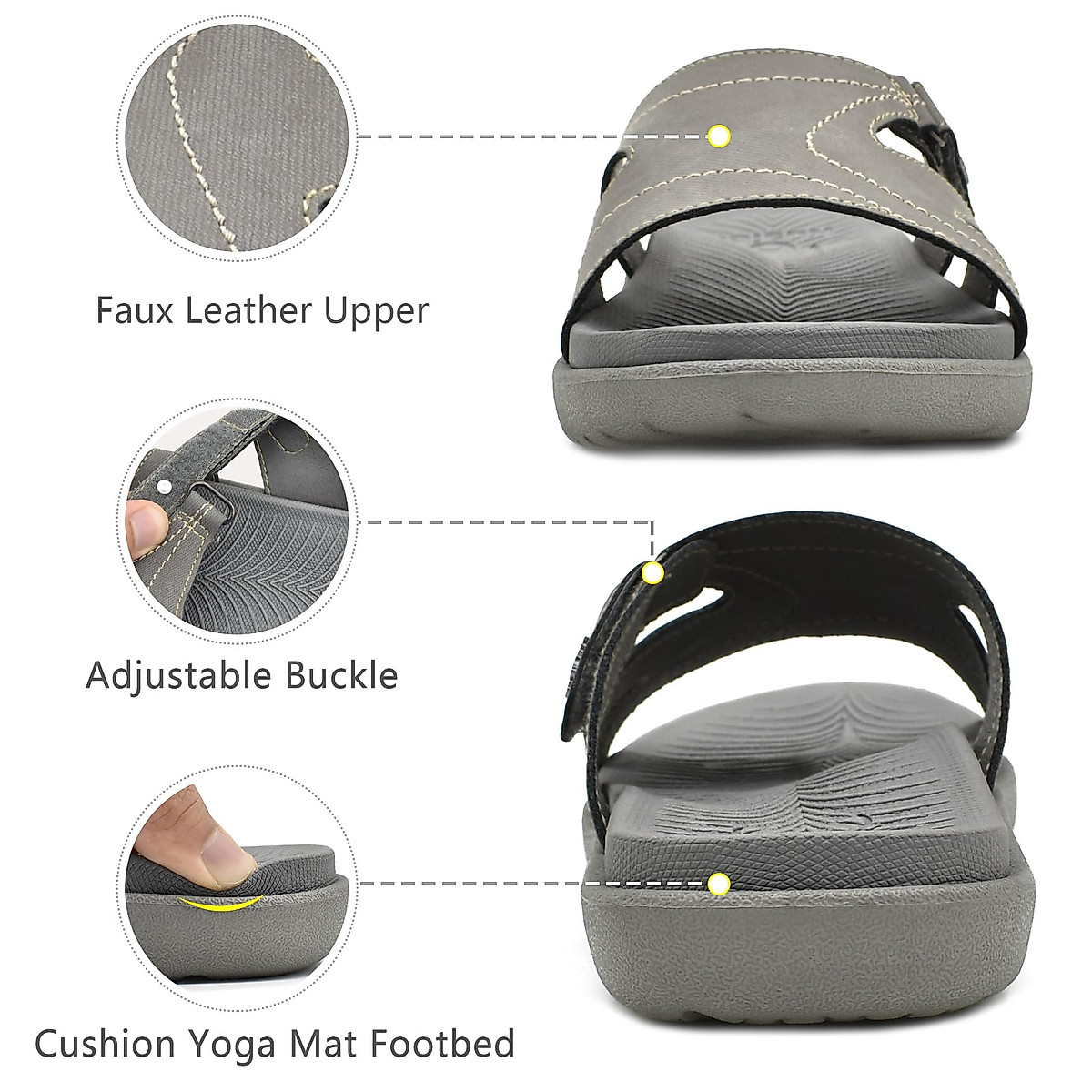 KuaiLu Womens Fashion Orthotic Slides Ladies Lightweight Athletic Yoga Mat Walking Sandals Slip On Thick Cushion Recovery Slippers Sandles Comfortable Plantar Fasciitis Arch Support Grey Size 9.5