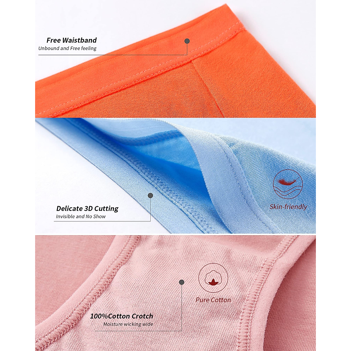 Bikini Underwear for Women,Womens Underwear Seamless Low Waist Cotton Panties for Women High-Cut Stretch Cheeky Underwear Multipack -10 pack, XL