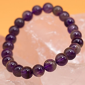 DAZCOLO 8mm Natural Gemstone Stretch Bracelet, Handmade Unisex Crystal Bracelets for Meditation, Yoga, Spiritual Healing & Positive Energy (Dark Amethyst)