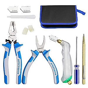SPEEDWOX Heavy Duty Glass Running Pliers Breaker Grozer Pliers Set 12PCS Glass Cutting Tool Kit Oil Feed Glass Cutter with 3 Size Cutter Head Oil Dropper Screwdriver Engraved Pen Leather Zipper Bag