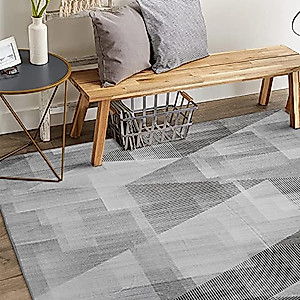 RUGSREAL Washable Rug for Living Room Modern Geometric Indoor Area Rug Stain Resistant Non-Slip Low-Pile Contemporary Area Rug for Bedroom Home Office, 8' x 10' Grey
