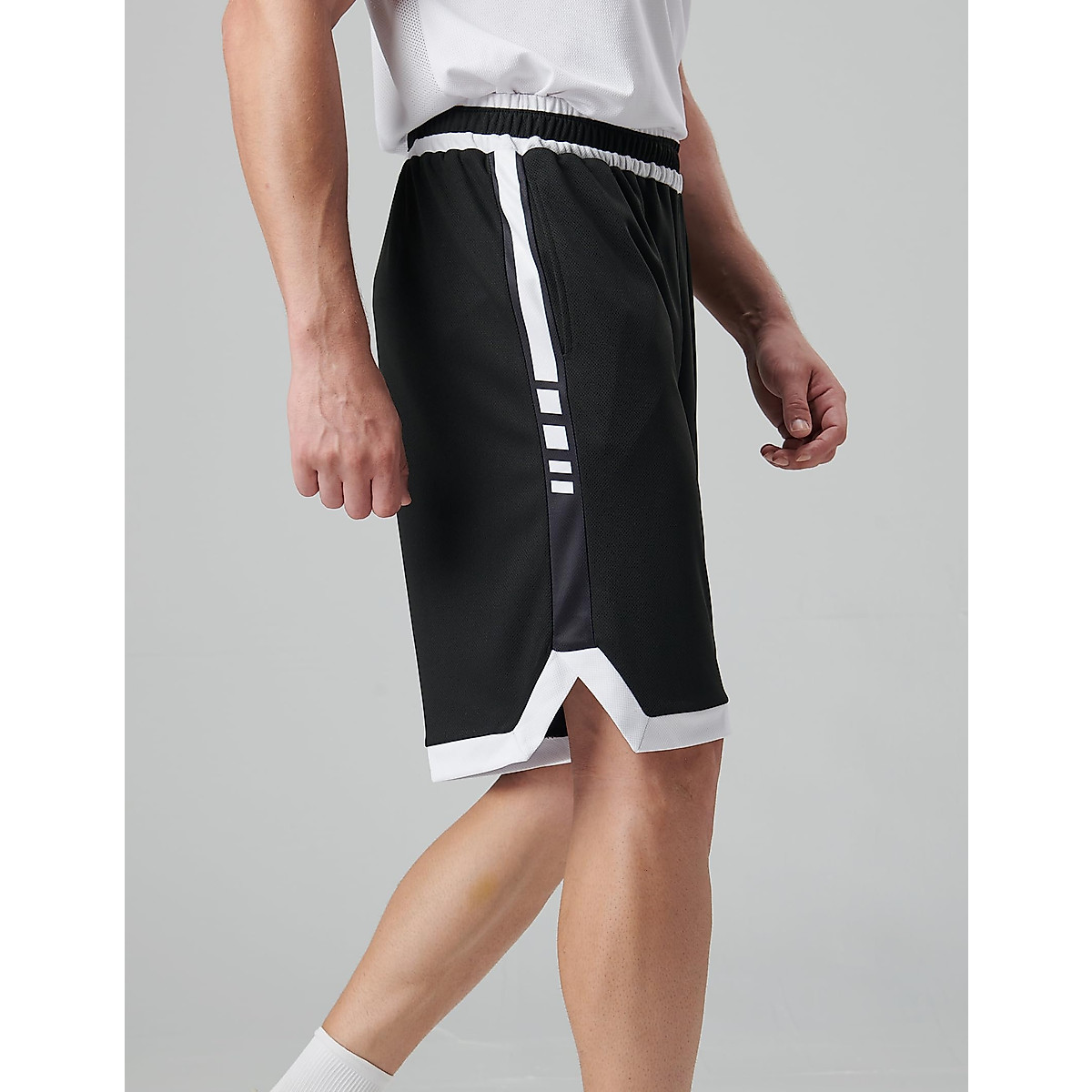 Liberty Imports 5 Pack Men's Quick Dry Athletic Basketball Shorts 9" Inseam with Pockets, Activewear for Workout Gym Running (Set 7, Large) Black/White