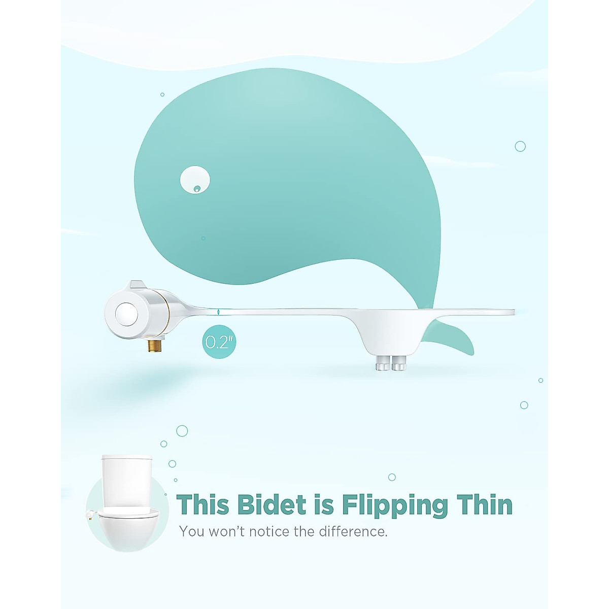 Ciays Bidet Attachment for Toilet Ultra-Slim Bidet Sprayer with Pressure Controls Non-Electric Dual Nozzles for Feminine/Posterior Wash, Bamboo/White Standard