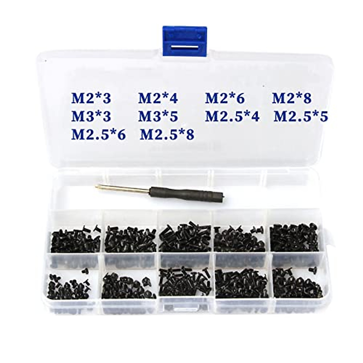 500Pcs M2 M2.5 M3 KM Screw Black Zinc Plated Flat Head Phillips Screws Laptop Notebook Computer Screws Set Kit Carbon Steel Screws Black zinc Plated