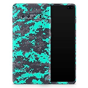 DesignSkinz Bright Teal and Gray Digital Camouflage Protective Vinyl Decal Wrap Skin Cover Compatible with The Samsung Galaxy S20 (Screen Trim & Back Glass Skin)