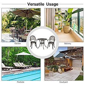 Giantex 3pcs Bistro Table Set Cast Aluminum Outdoor Patio Furniture Set Round Table W/Removable Ice Bucket, 2 Chairs Antique Garden Furniture Weather Resistant (Antique Bronze)