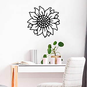 Vinyl Wall Art Decal - Sunflower - 22" x 22" - Flower Shape Trendy Inspirational Minimal Sticker for Bedroom Home School Kids Room Work Office Living Room Store Decor (Black)