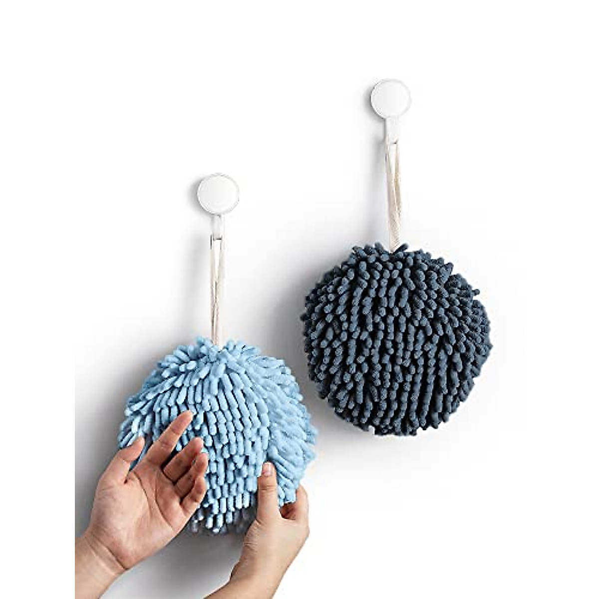 Sophie & Panda Fuzzy Ball Towel (Set of 2) Light and Dark Blue - Dry Your Hand Instantly conveniently with This Creative Bath Towel Set Decorative Towels for Bathroom (Pack of 2)