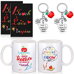 Baderke 6 Pieces Teacher Appreciation Gifts Sets Teacher Gifts Thank You Gifts for Women Include 2 Teacher Coffee Mug Cups 2 Keychains and 2 Mini Notepads Teacher Gifts for Women