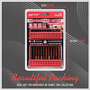 Tamper Proof Torx Screwdriver Bit Set - 24-Piece Star Bits Set, Torx Security Bit Set, 1-inch and 2.3-inch Long T5-T40 Temper Resistant Torx Bit Set