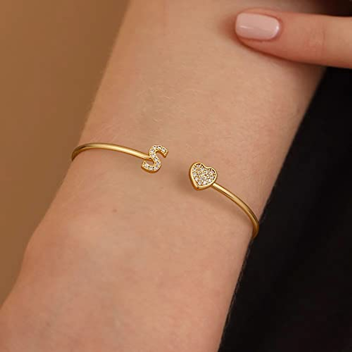 Gold Bangle Bracelets for Women, 14K Gold Plated Initial Bracelet Bangle Bracelets for Women Heart Initial Bracelets for Women Gold Cuff Bracelets for Women Teen Girls Gifts Bridesmaid Bracelets