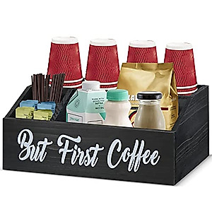 Wooden Coffee Station Organizer, Coffee Bar Accessories Organizer for Counter, Coffee Bar Bin Box, Coffee Pods Holder Storage Basket, Farmhouse Kitchen Coffee Bar Decor, Coffee Lovers Gift…