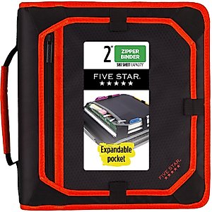 Five Star Zipper Binder, 2 Inch 3-Ring Binder for School, Expansion Panel, 580 Sheet Capacity, Red/Black (29052CE8)