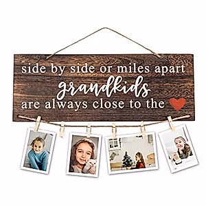 OWOYDOJ Gifts for Grandma & Grandpa from Grandchildren, Side by Side or Miles Apart Grandkids Photo Holder, Best Christmas or Birthday Gifts for Grandparents from Granddaughter and Grandson