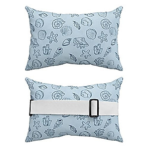 Recliner Head Pillow Ledge Loungers Chair Pillows with Insert Ocean Animals Shells Starfish Graffia Style Blue Background Lumbar Pillow with Adjustable Strap Patio Cushion for Sofa Bench Couch, 2 PCS