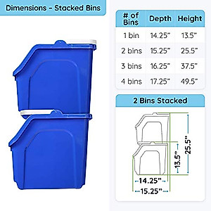 Recycling Rules! 6 Gallon Stackable Recycling Bin Container in Blue, Eco-Friendly BPA-Free Handy Recycler with Handle, 2-Pack