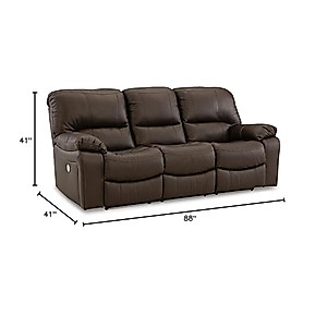 Signature Design by Ashley Leesworth Modern Leather Match Power Reclining Sofa with USB Ports, Dark Brown