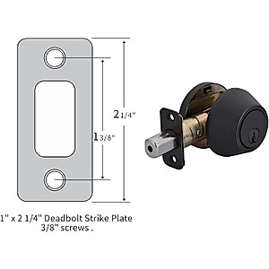 Round Corner Deadbolt Strike Plate 1" x 2-1/4" with 12 Screws 1-3/8" - 6 Pack (Matte Black)