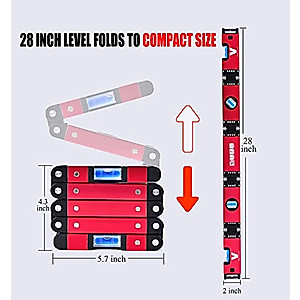 Foldable Level,BOWEITI 28 Inch Multi-Function Folding Level Measurement Tool with 45°/90°/180° Bubbles,Magnetic Versatile Hinged Level for Precise Leveling