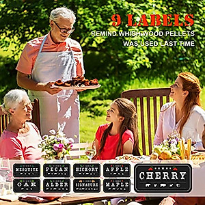 Wood Pellets for Smoker Magnet Labels-Accessories for Electric or Pellet Smoker Grill,Metal Material, Frosted Design, Perfect Match with Mmasterbuilt Electric Smoker,Gift for Men and Women,9 Pack