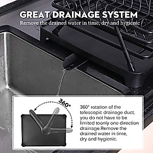 HIUHOME Dish Drying Rack with Drainboard,Rustproof Dish Racks for Kitchen Counter,Dish Drainer with Adjustable Spout (Black)