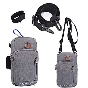 Men Women Sport Running Armband Cellphone Holder Pouch Crossbody Shoulder Purse Arm Bag for Samsung Galaxy S22 Ultra Plus S20 FE S21 Fe A53 5G A12 A13 5G A22 A32 A52 Pixel 6 Pro Moto G Pure (Gray)