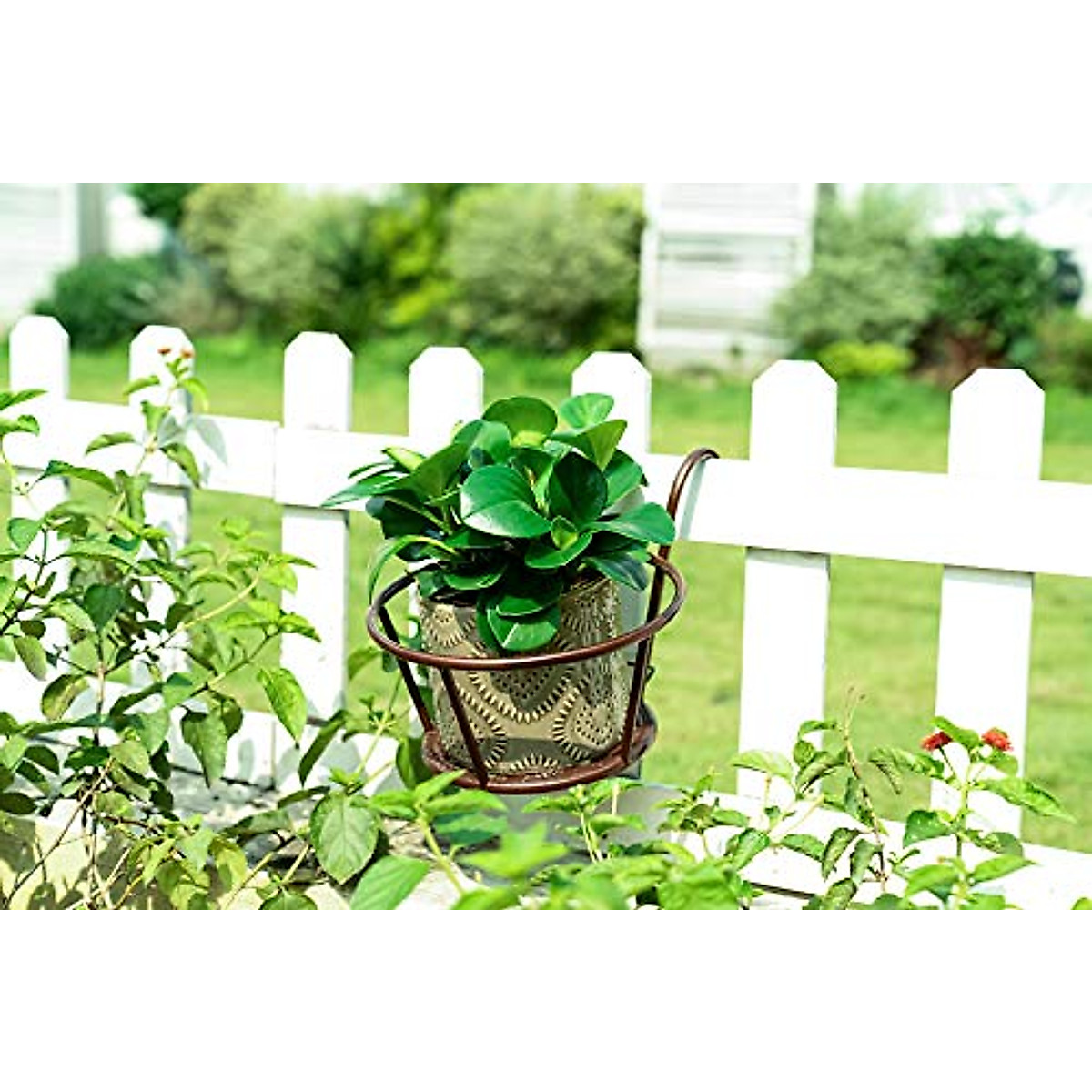 Kingbuy Balcony Rail Planters Hanging Railing Plant Holder Stand Flower Pot Basket for Fence Patio Deck Planter Outside and Indoor, 3 Pack, Black (Removable)