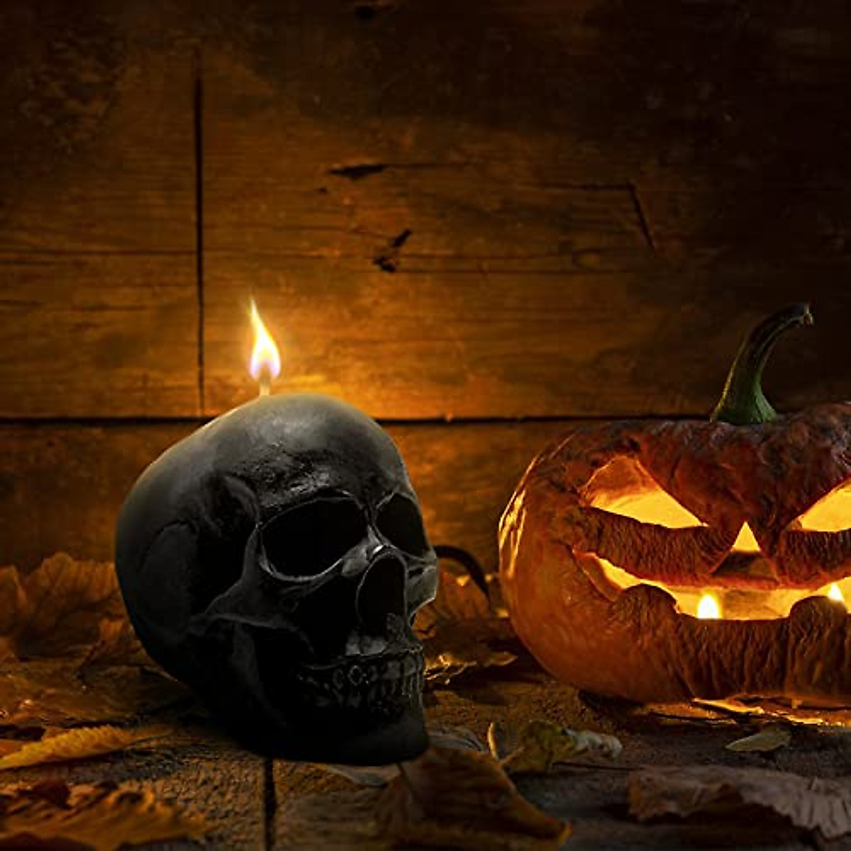 ASTROCUS Gothic Candle Set - Black Skull Candle - Spine Candle - Gothic Halloween Decor Interior - Black Gothic Candle - Horror Decor - Spooky Bathroom Decor - Black Candle