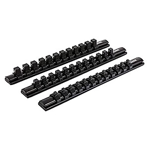 ARES 60053-3-Piece Black Magnetic Socket Organizer Set - Aluminum Rails Store up to 12 Sockets Each and Keep Your Tool Box Organized