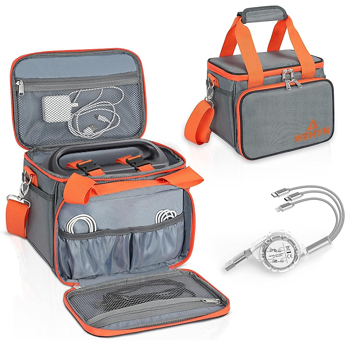 Liphontcta Travel & Business Carrying Case Bag Compatible with Jackery Explorer 160/240/300, ECOFLOW River Mini and Bluetti EB3A, with Waterproof Bottom and Front Pockets and 3 in 1 Retractable USB