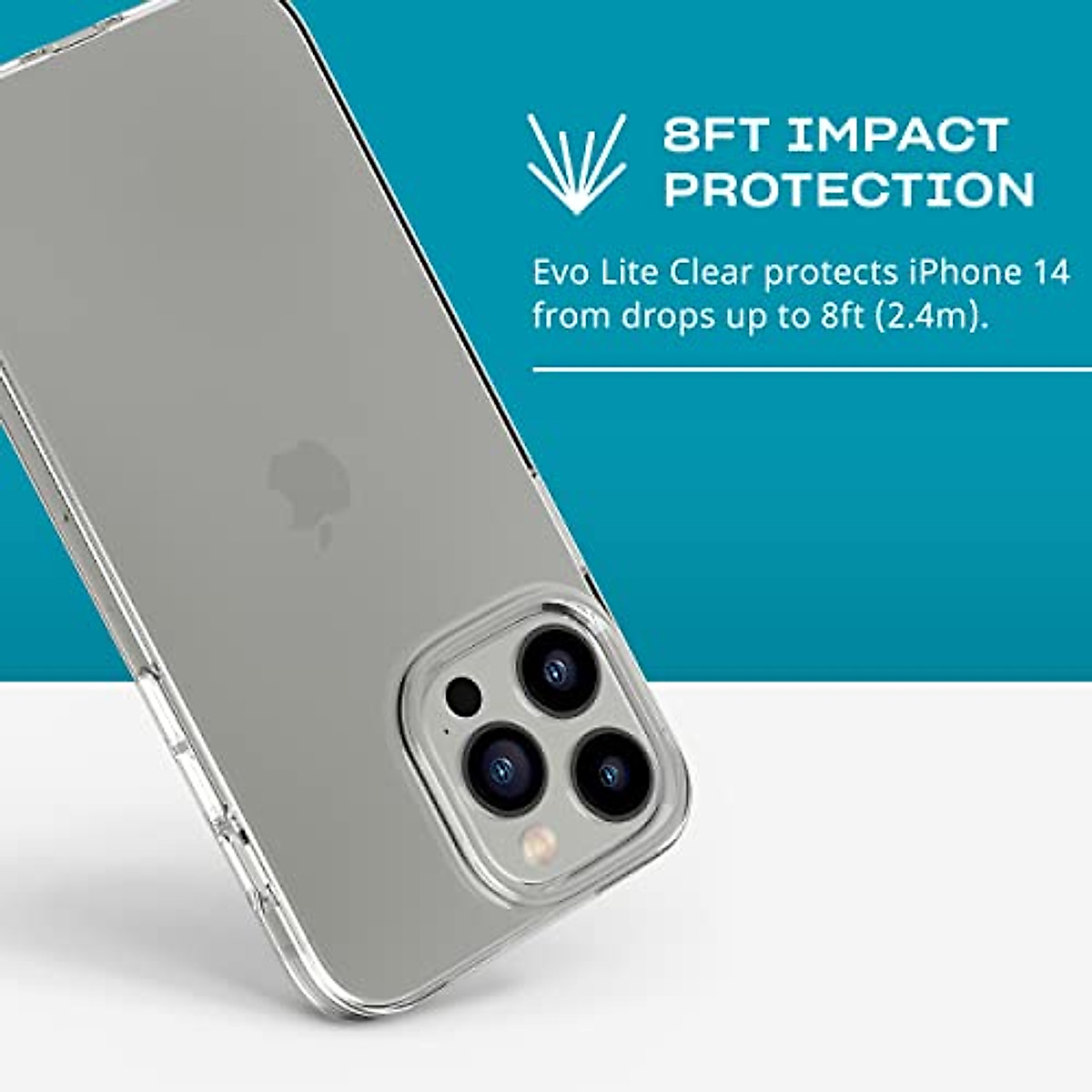tech21 iPhone 14 Pro Max Evo Lite – Thin and Clear Shock-Absorbing Phone Case with 8ft Multi-Drop Protection
