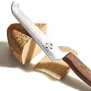 Formaticum Professional Tasting Cheese Knife- 7" x 1.25" All Types of Cheese Slicer w/Fork Tip, Stainless Steel Blade, Solid Walnut Handle, Great Cheese Charcuterie Accessories, Handmade in Italy