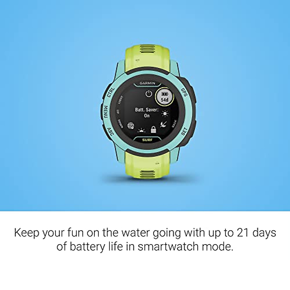 Garmin Instinct 2S, Surf-Edition, Smaller-Sized GPS Outdoor Watch, Surfing Features, Multi-GNSS Support, Tracback Routing, Waikiki