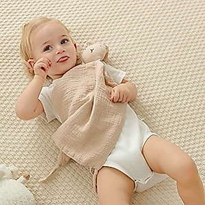 insular Bunny Lovey Blanket for Boys and Girls, Organic Cotton Muslin Security Blanket for Babies, Soft Breathable Lovie Soothing Towel for Newborn and Infant, 2 Pcs Set (Khaki&Pink)