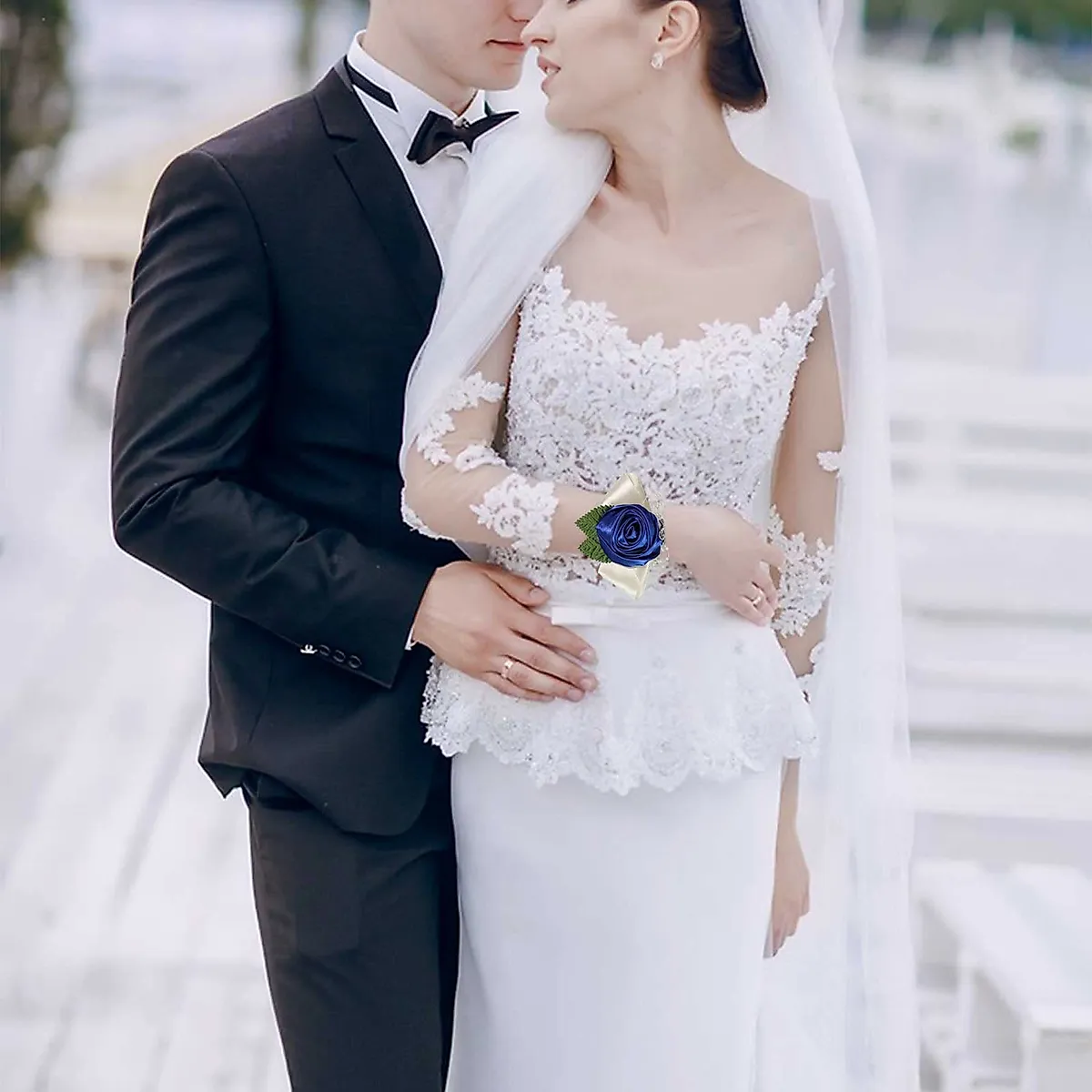 Jackcsale Wedding Bridal Corsage Bridesmaid Wrist Flower Corsage Flowers for Wedding Blue Pack of 2