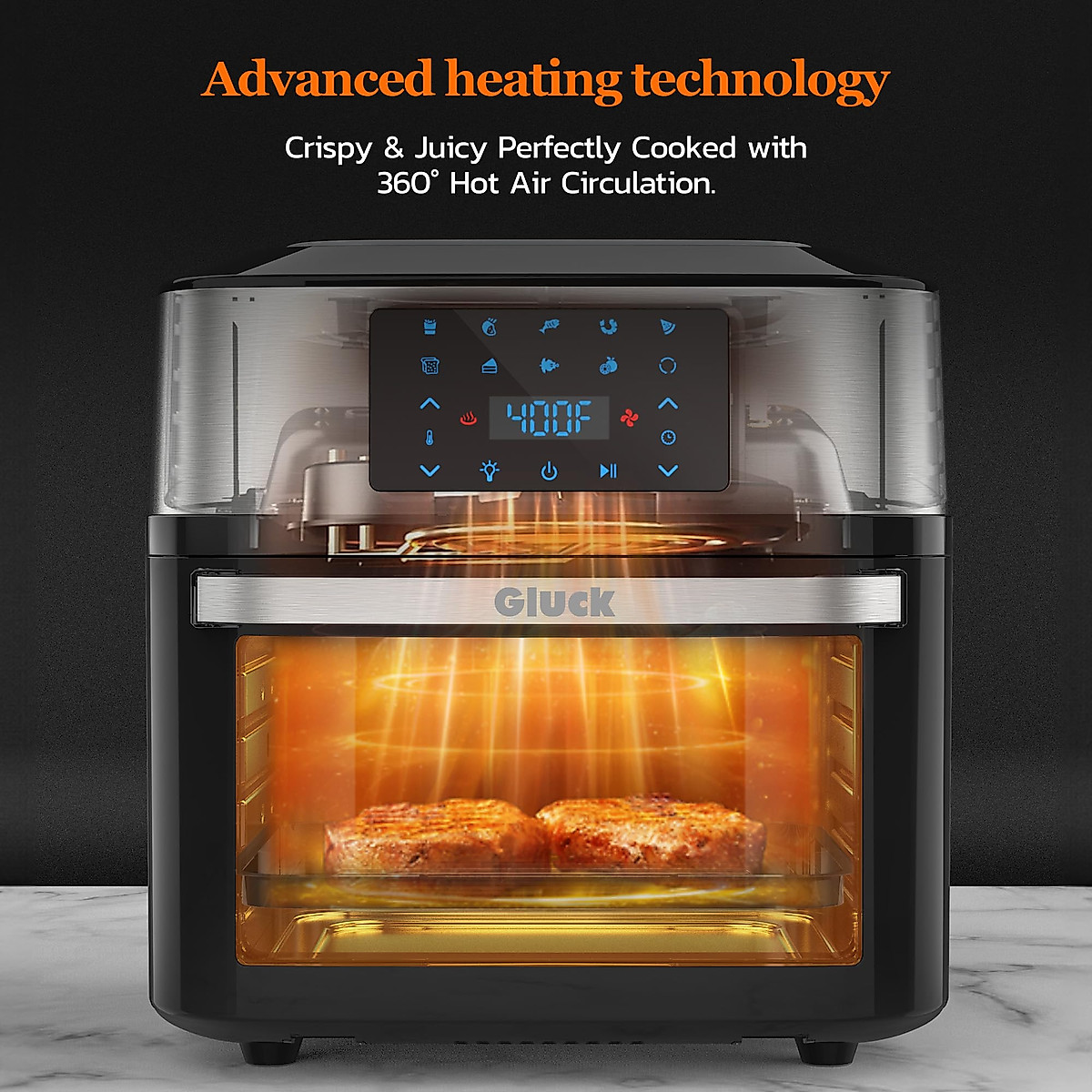 GLUCK Air Fryer Oven,10-in-1 20 QT Airfryer Toaster Oven with Visible Cooking Window,Large Air Fryer Toaster Oven Combo with Recipes & 13 Accessories ， ETL Certification